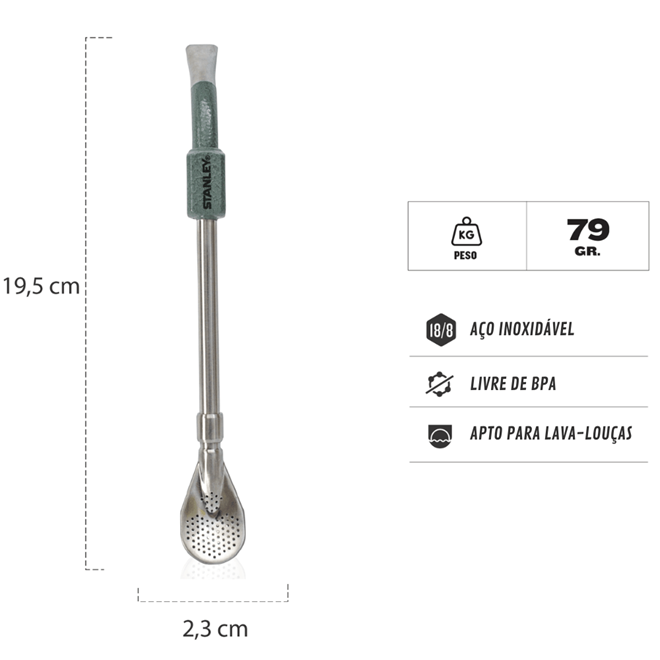 Bomba para Mate Colher 18,9 cm Hammertone Green Stanley