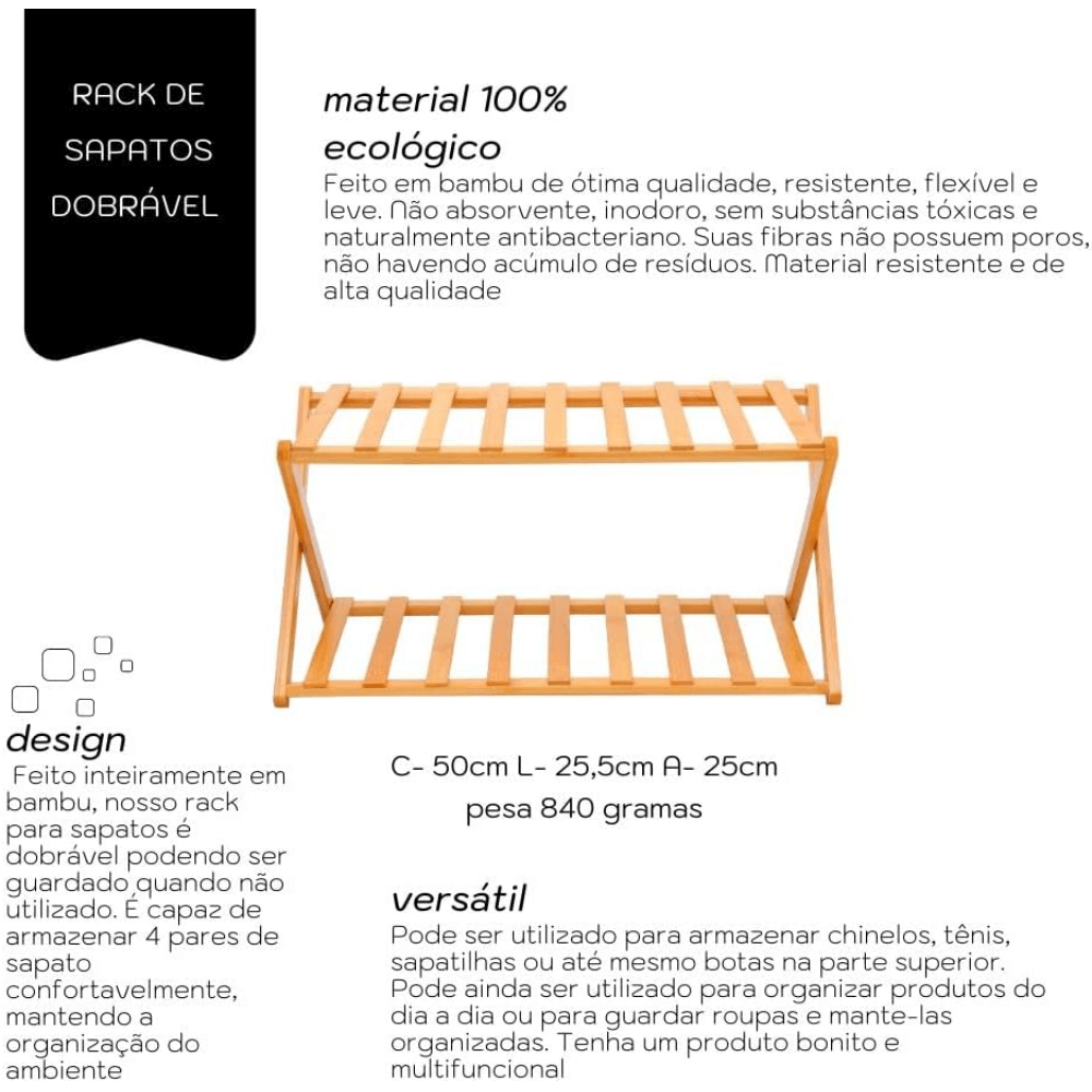 Rack Dobrável para Sapatatos Bambu 50 cm Ecokitchen Mimo Style