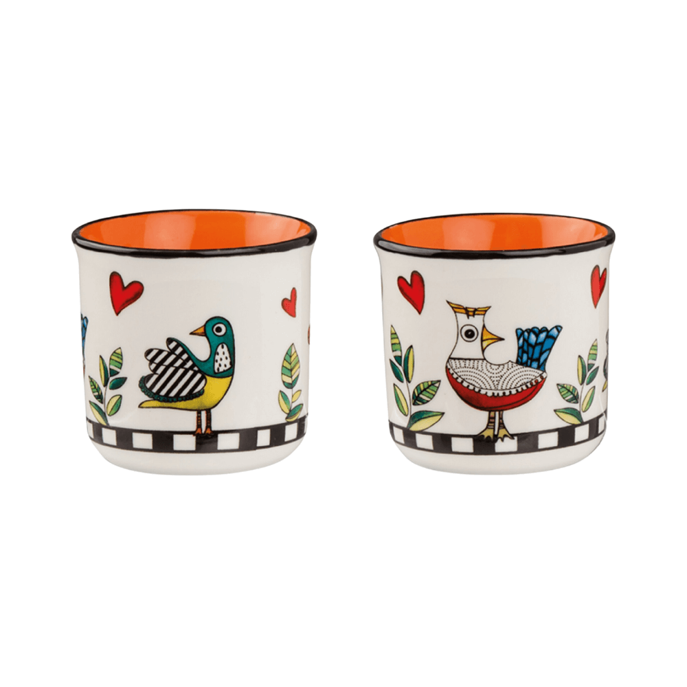 Set 2 Copos Espresso Porcelana Cocoricó 90 ml Laranja Egan Italy