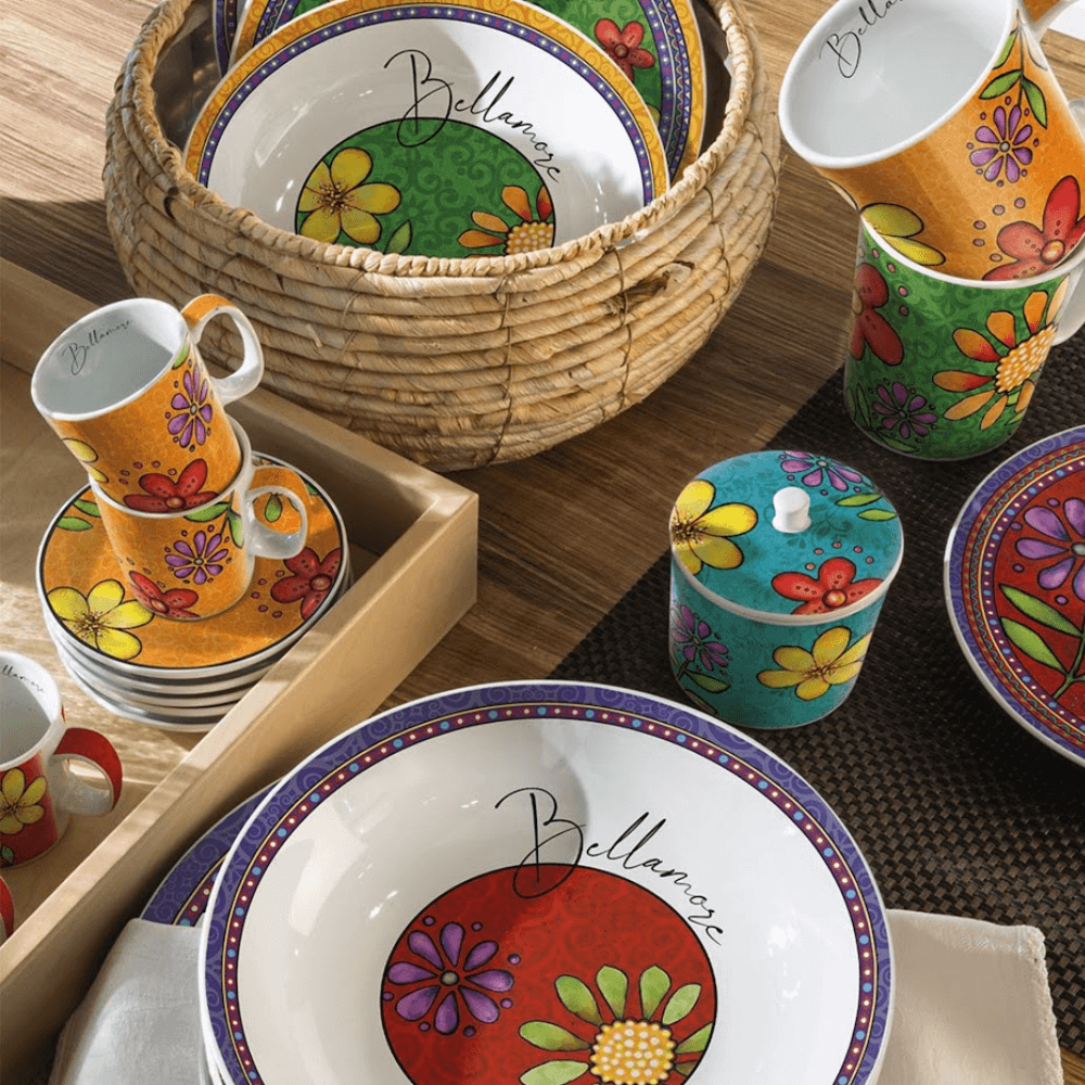 Set 2 Xícaras com Pires Porcelana Bellamore 100 ml Amarelo Egan Italy