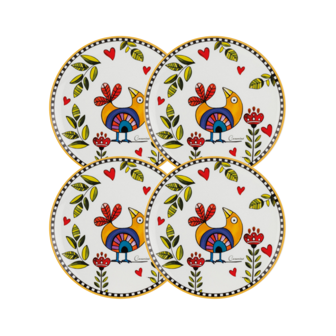 Jogo de 4 Pratos Rasos de Porcelana 19 cm Cocoricó Amarelo Egan Italy