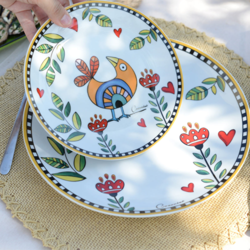 Jogo de 4 Pratos Rasos de Porcelana 19 cm Cocoricó Amarelo Egan Italy