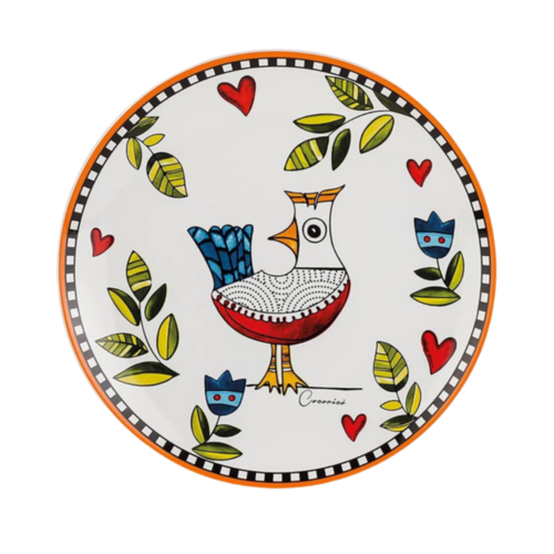 Jogo de 4 Pratos Rasos de Porcelana 19 cm Cocoricó Laranja Egan Italy